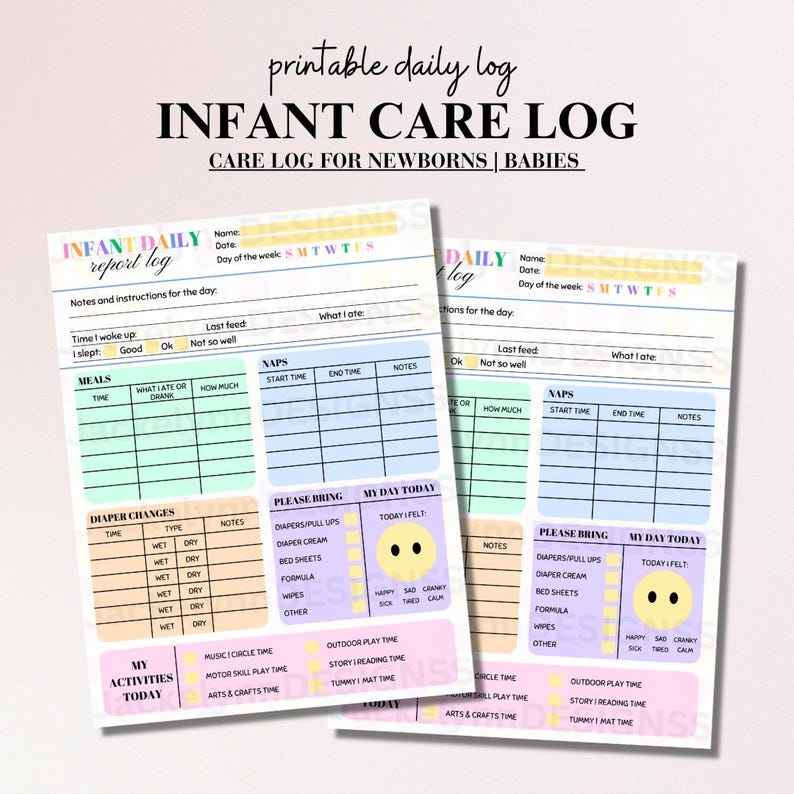 Printable Infant Daily Care Log: Babysitter Daycare Report (PDF ...