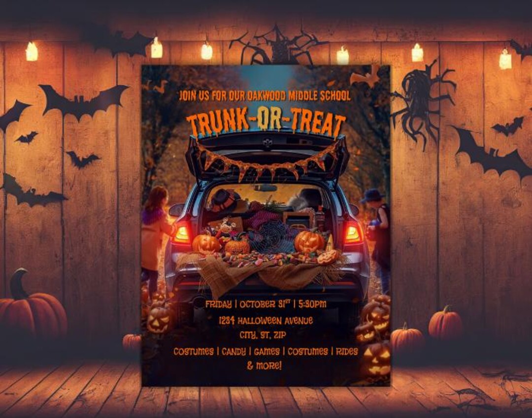 Editable Trunk or Treat Flyer Template: Halloween Party Invitation ...