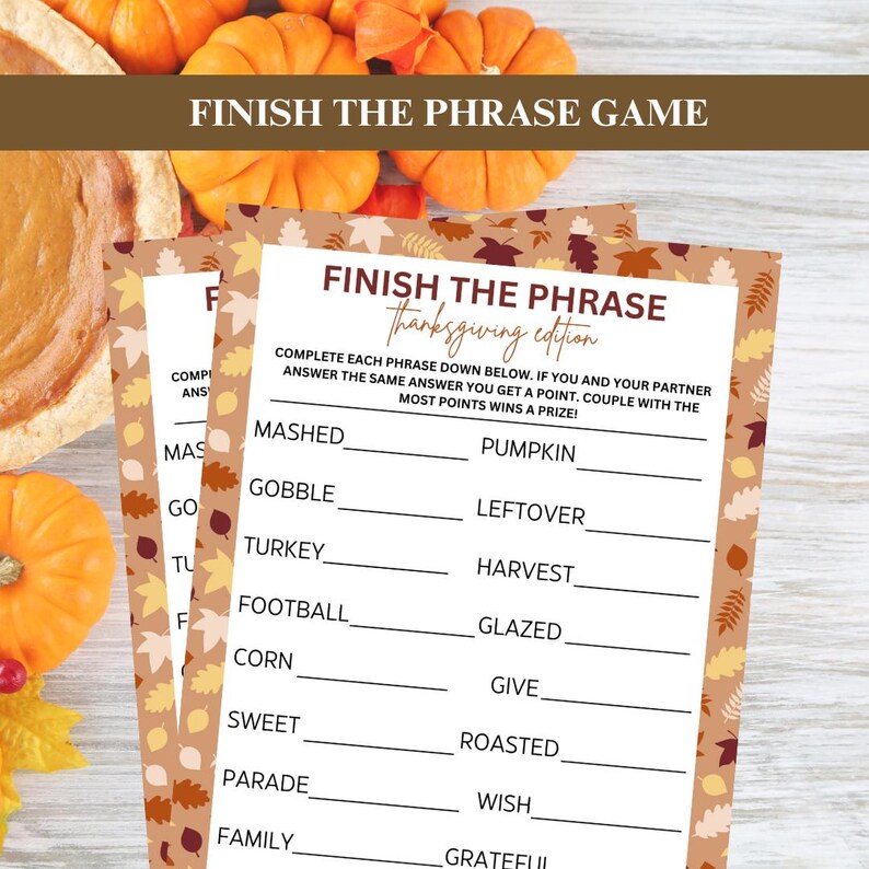Thanksgiving Finish the Phrase Game: Printable Party Activity (digital ...
