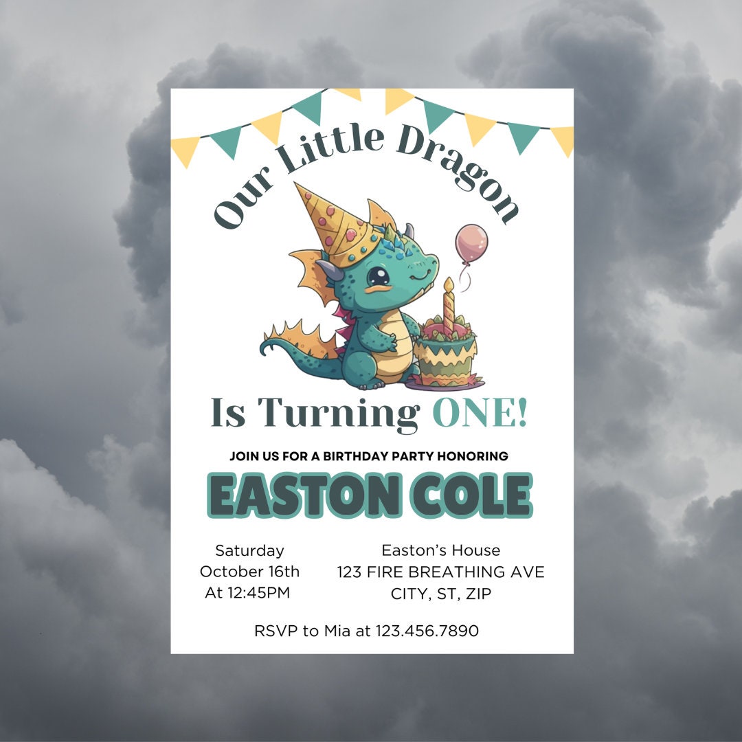 Dragon Birthday Invitation Digital Dragon Invitation Kids Birthday ...