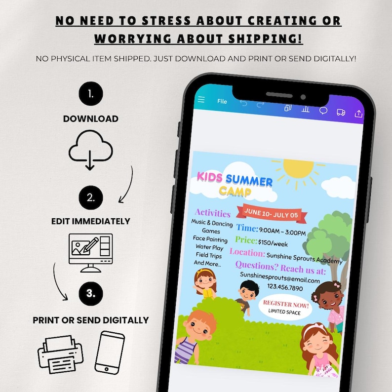 Editable Kids Summer Camp Flyer: Colorful Printable Canva Template ...