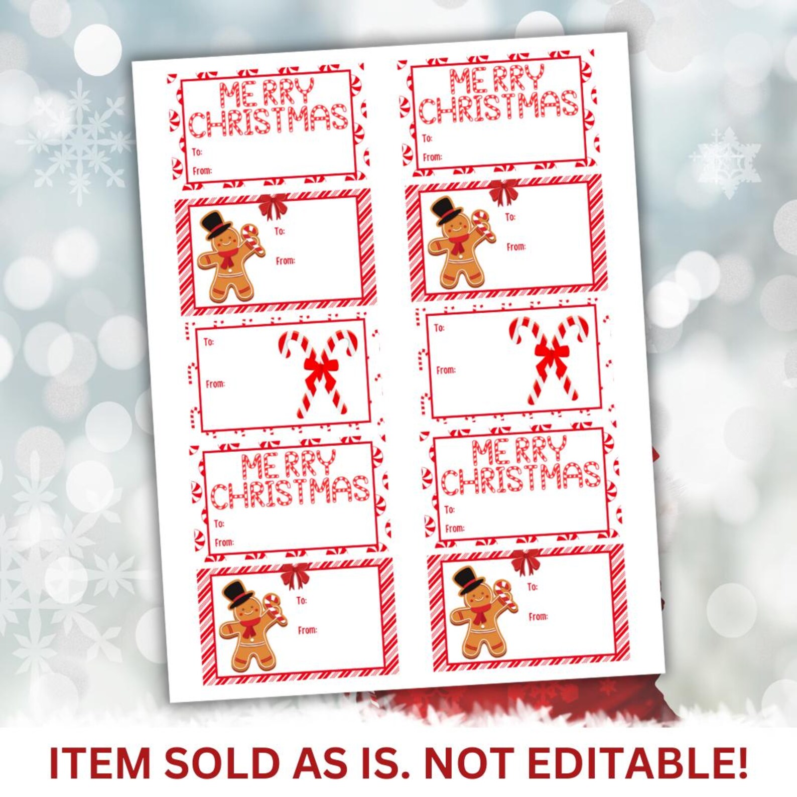 Printable Candy Cane Christmas Label Sticker Tags | Christmas Gift ...