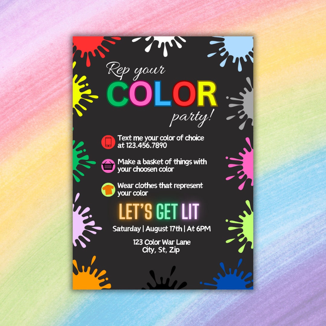 Color Wars Party Invite | Adult Color Party Invitation | Kids Color ...