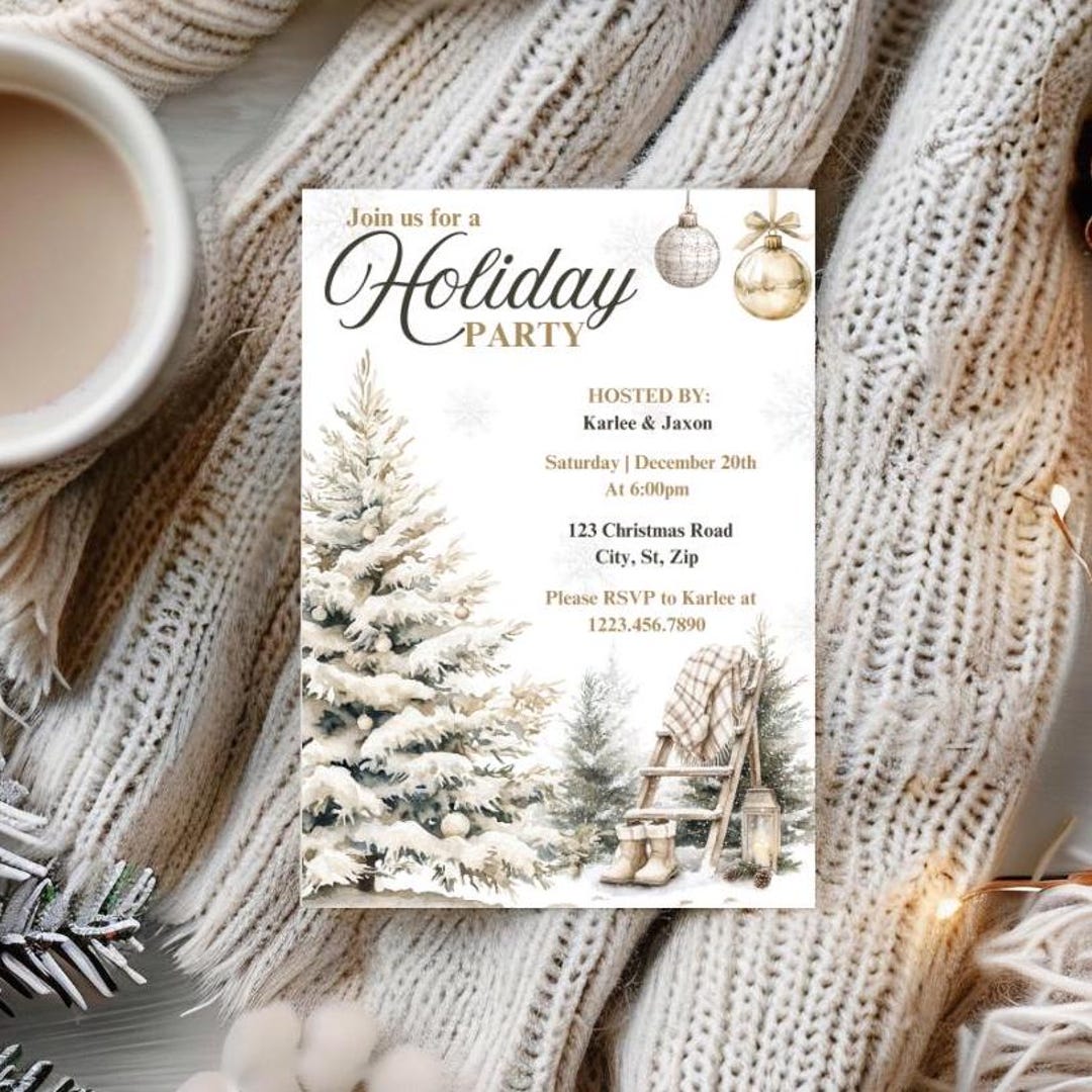 Rustic Boho Holiday Party Invitation: Editable Winter Christmas Invite ...