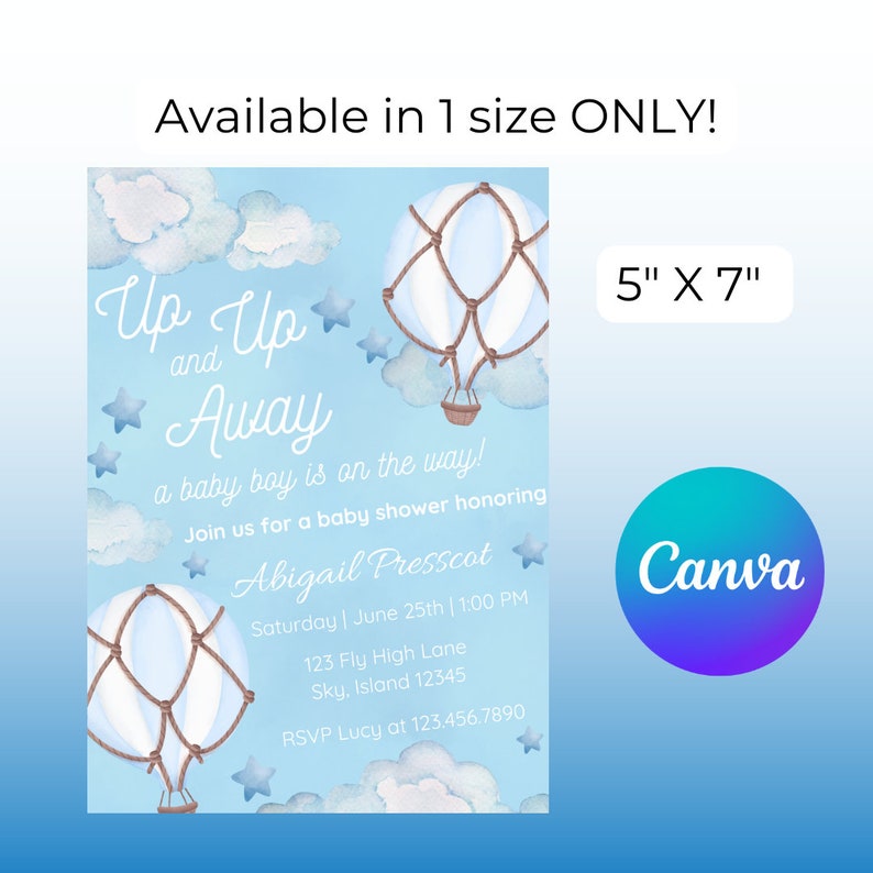Hot Air Balloon Baby Boy Shower Invitation Instant Download | Whimsical ...