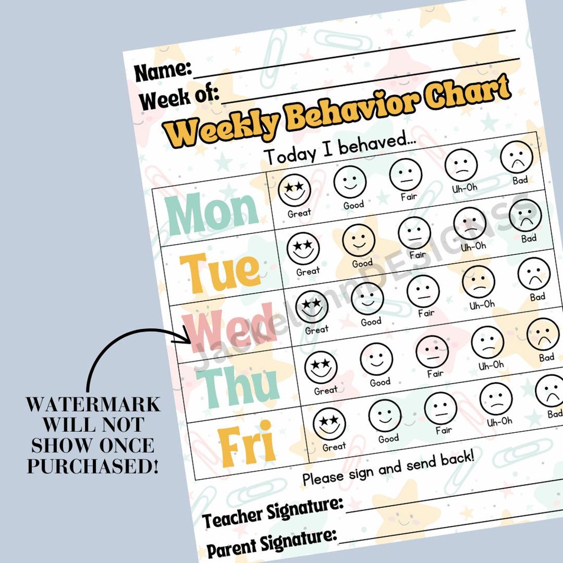 Printable Behavior Chart for Kids | Behavior Chart | School Behavior ...