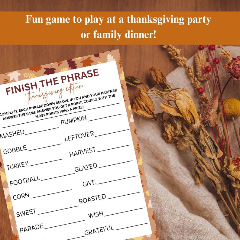 Thanksgiving Finish the Phrase Game: Printable Party Activity (digital ...