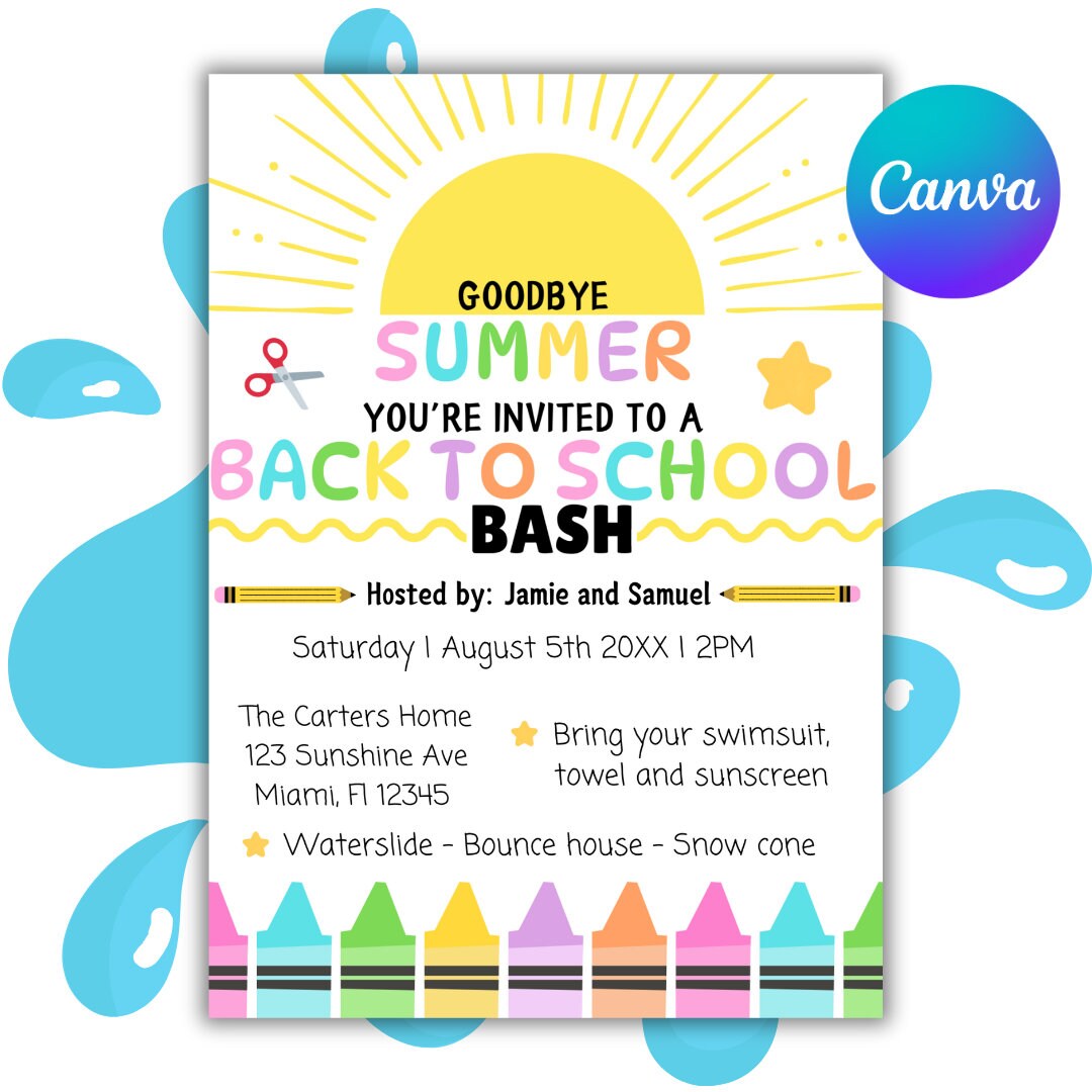 Back to School Party Invitation | Back to School Bash Invite | End of Summer Party Invitation - Etsy