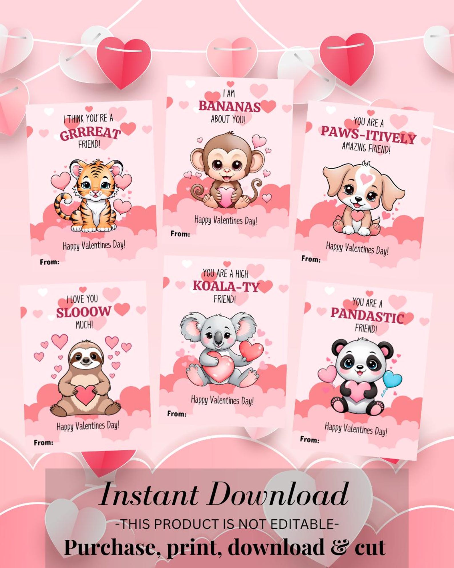 Cute Animal Valentines Day Cards| Printable Valentines Cards for Kids ...