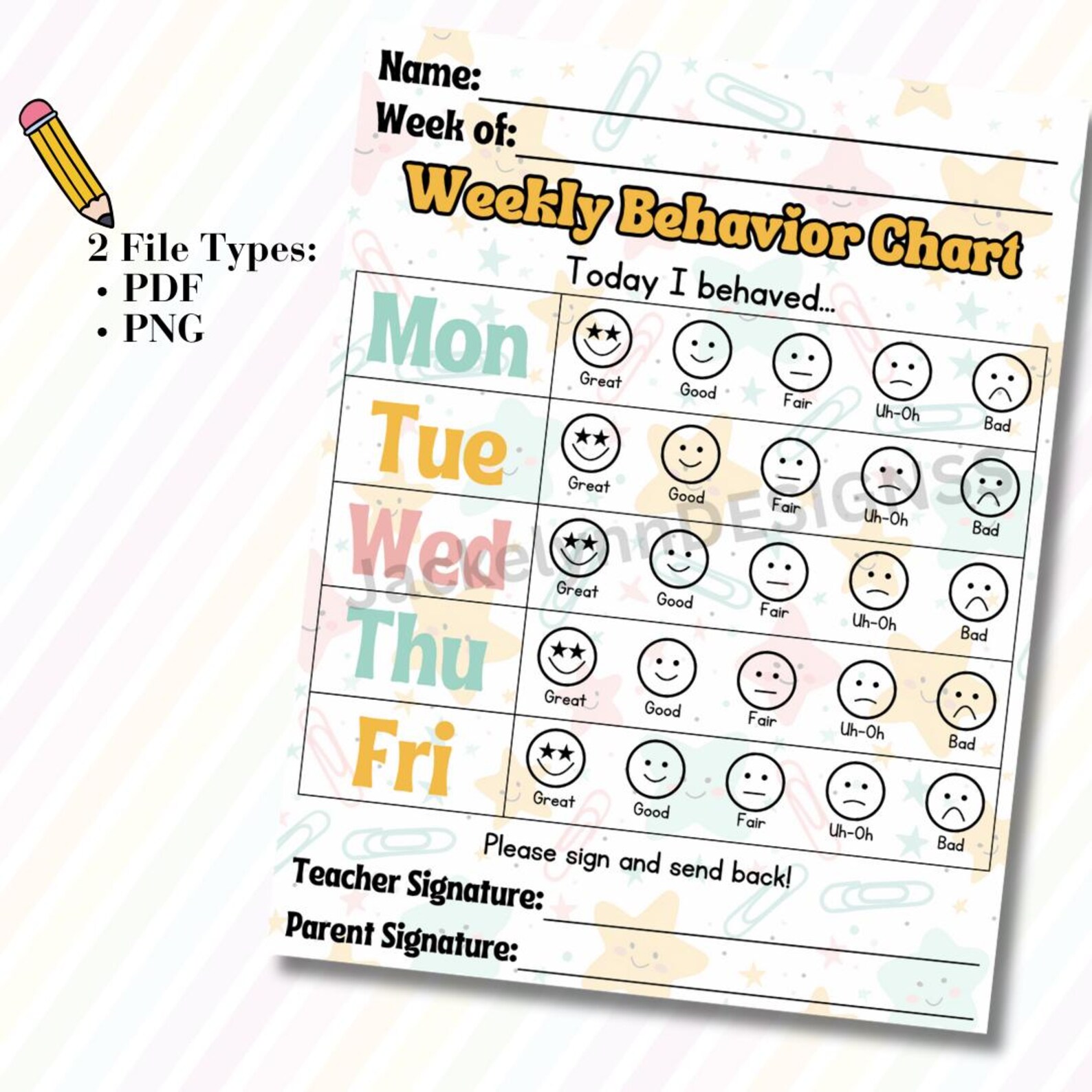 Printable Weekly Behavior Chart for Kids: Classroom Management (digital ...