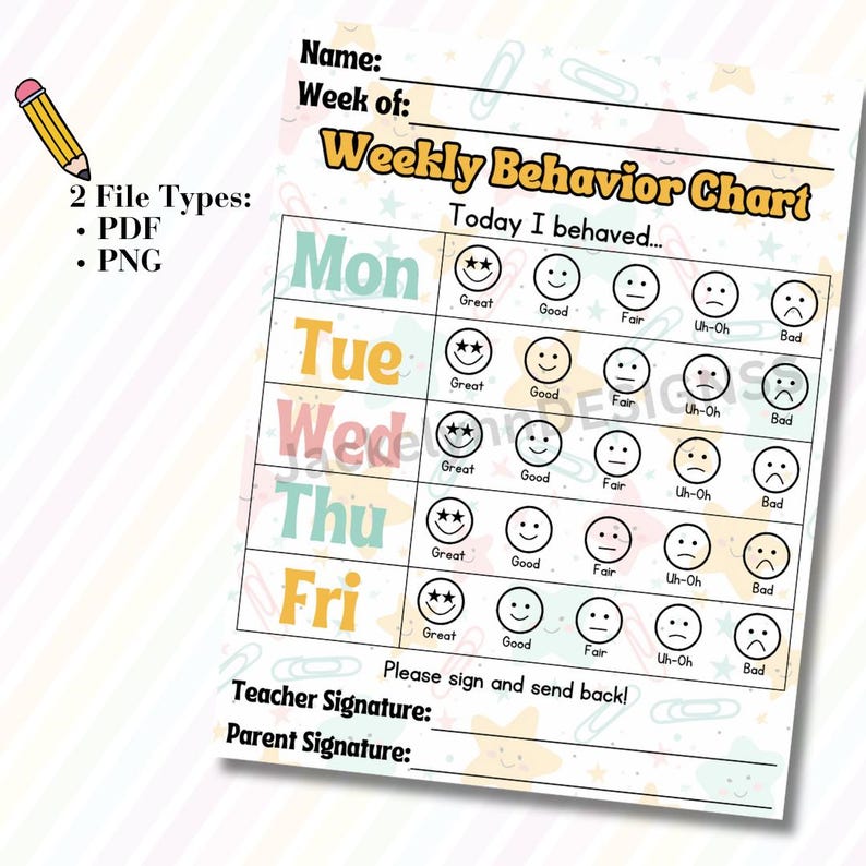 Printable Behavior Chart for Kids | Behavior Chart | School Behavior ...