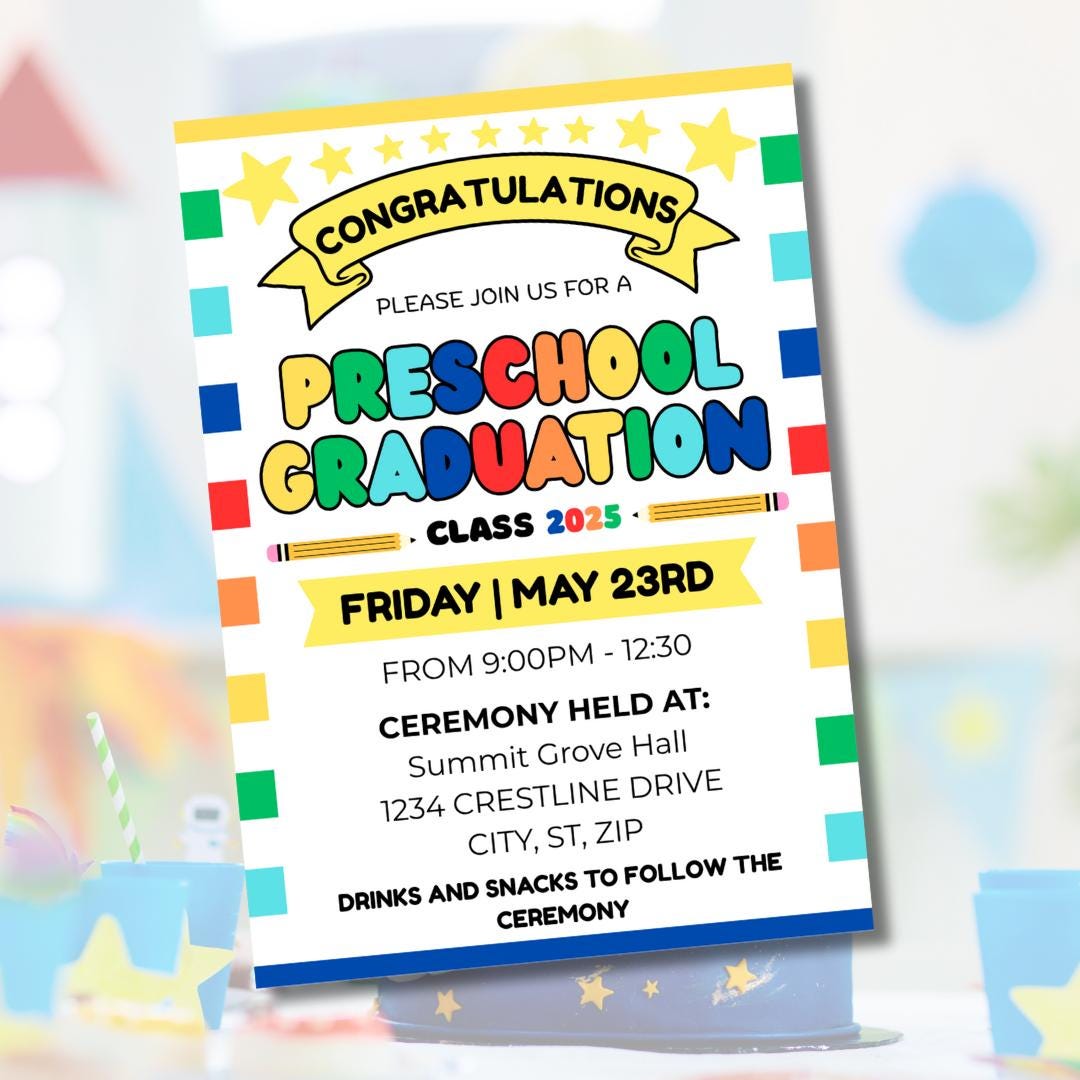 Editable Preschool Graduation Invitation: Colorful Party Invite ...