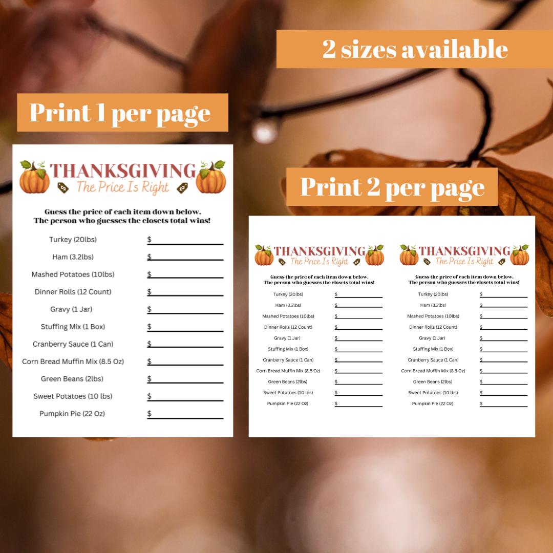 Thanksgiving Price is Right Game | Thanksgiving Adult Party Game ...