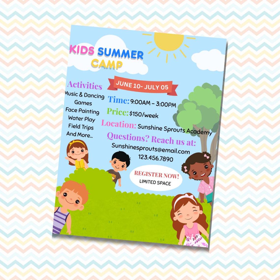 Editable Kids Summer Camp Flyer: Colorful Printable Canva Template ...
