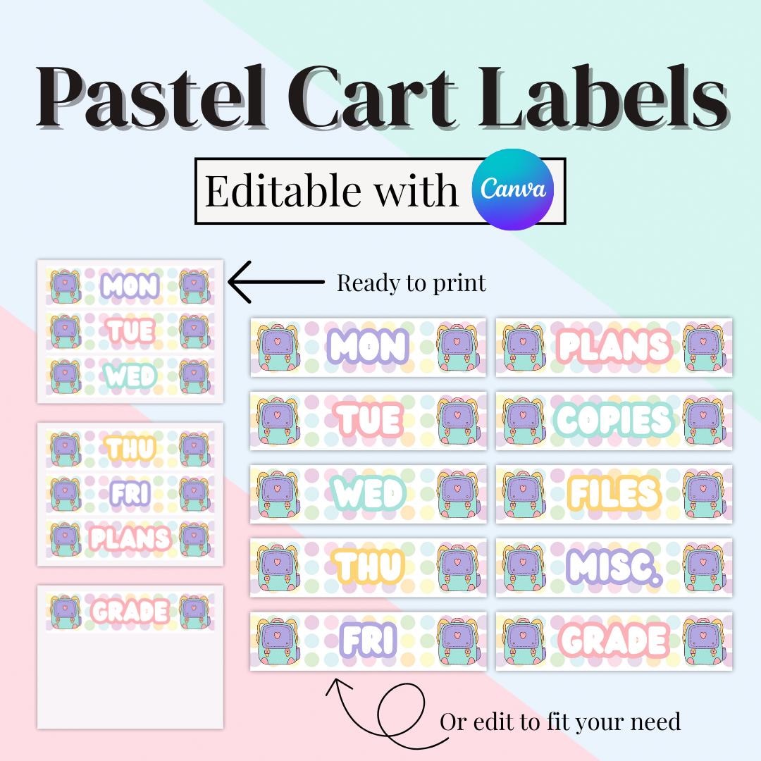 Editable Pastel Teacher Cart Labels for Classroom | Days of the Week ...