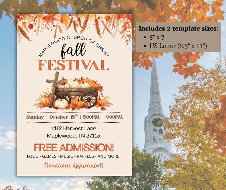Editable Fall Festival Flyer Template | Printable Autumn Church Event ...