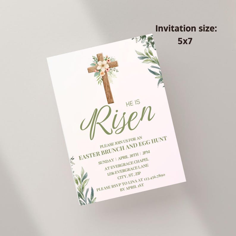Modern He is Risen Spring Floral Easter Brunch Invite | Easter Church ...