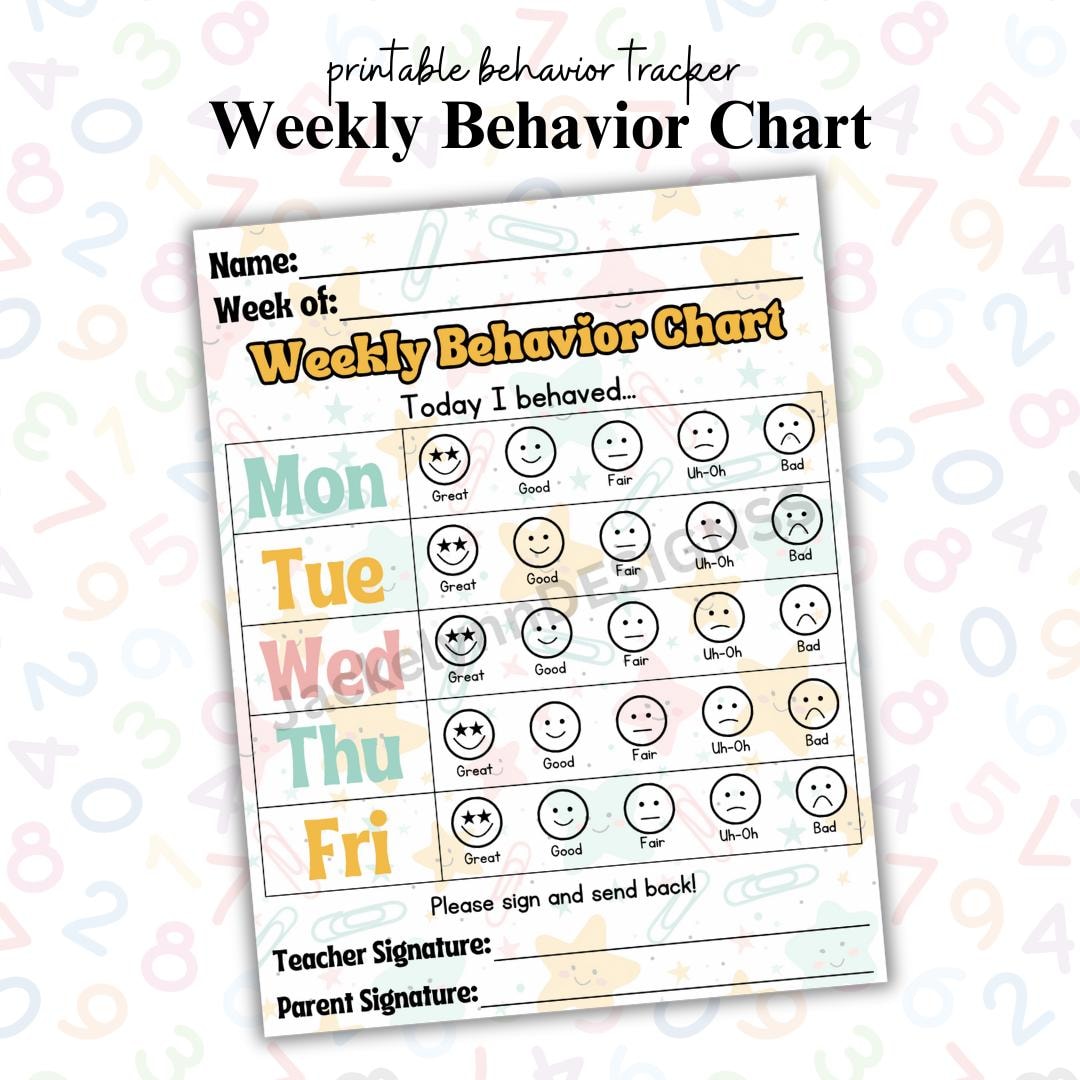 Printable Weekly Behavior Chart for Kids: Classroom Management (digital ...