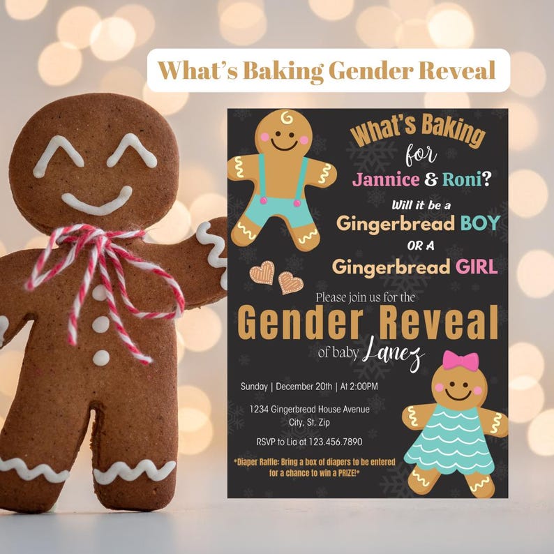 Gingerbread Gender Reveal Invitation: What's Baking Invite (PDF File ...