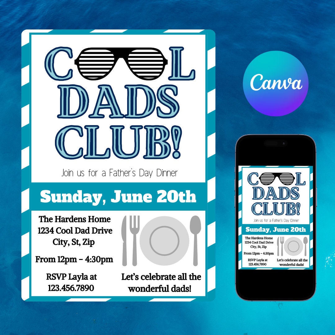 Dads Club Father's Day Invitation Template (PDF) - Canva Editable - Etsy