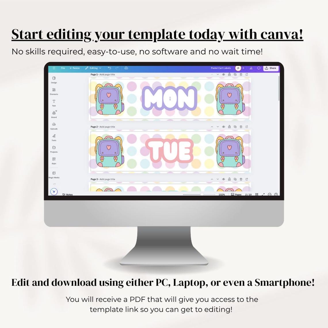 Editable Pastel Teacher Cart Labels for Classroom | Days of the Week ...