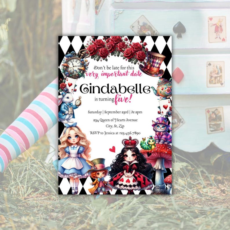 Alice Birthday Invitation Wonderland Birthday Party Invitation Alice in ...