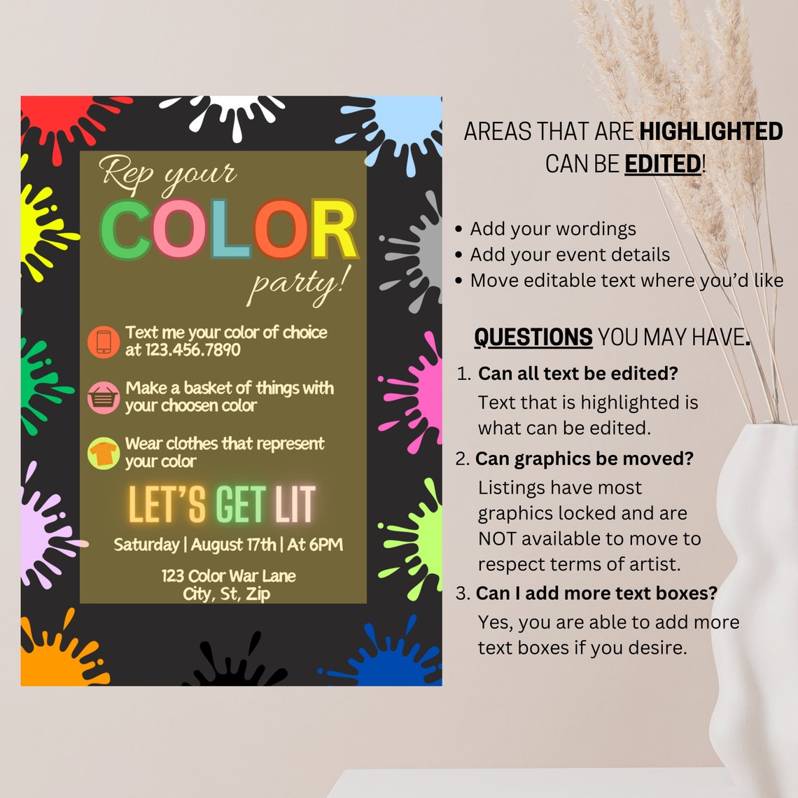 Color Wars Party Invite | Adult Color Party Invitation | Kids Color ...