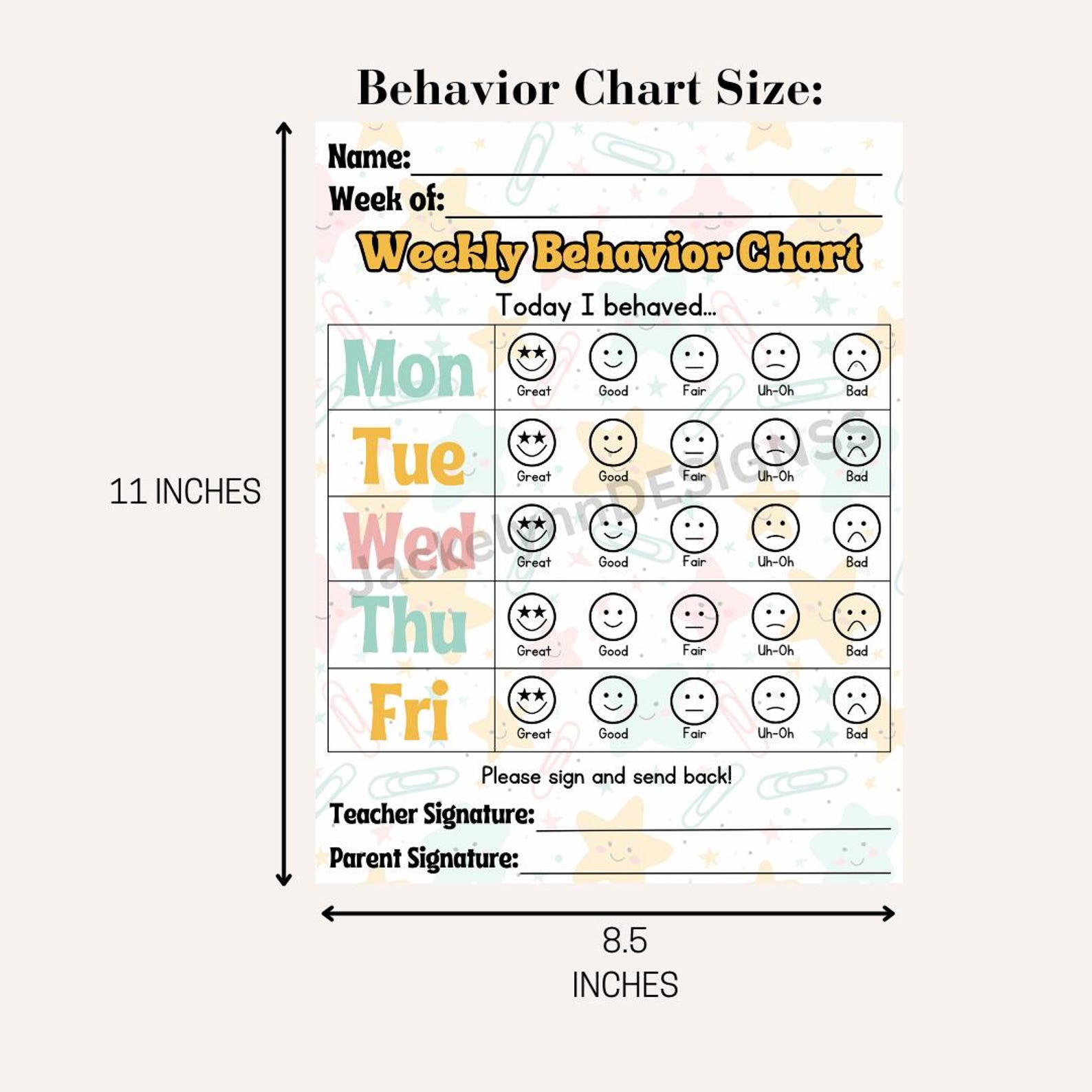 Printable Weekly Behavior Chart for Kids: Classroom Management (digital ...