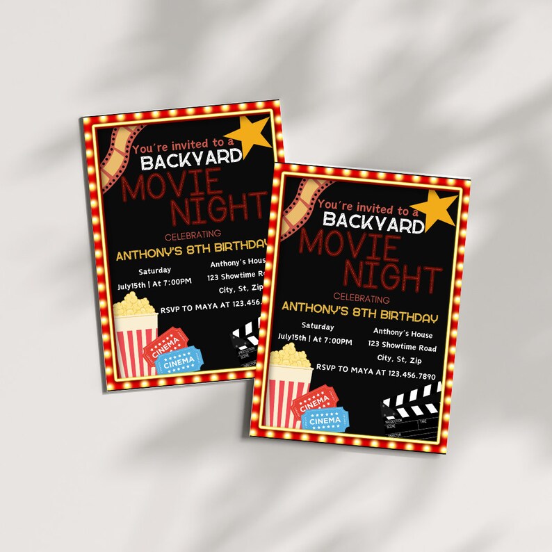 Movie Night Birthday Invitation | Movie Birthday Party Invite | Movie ...
