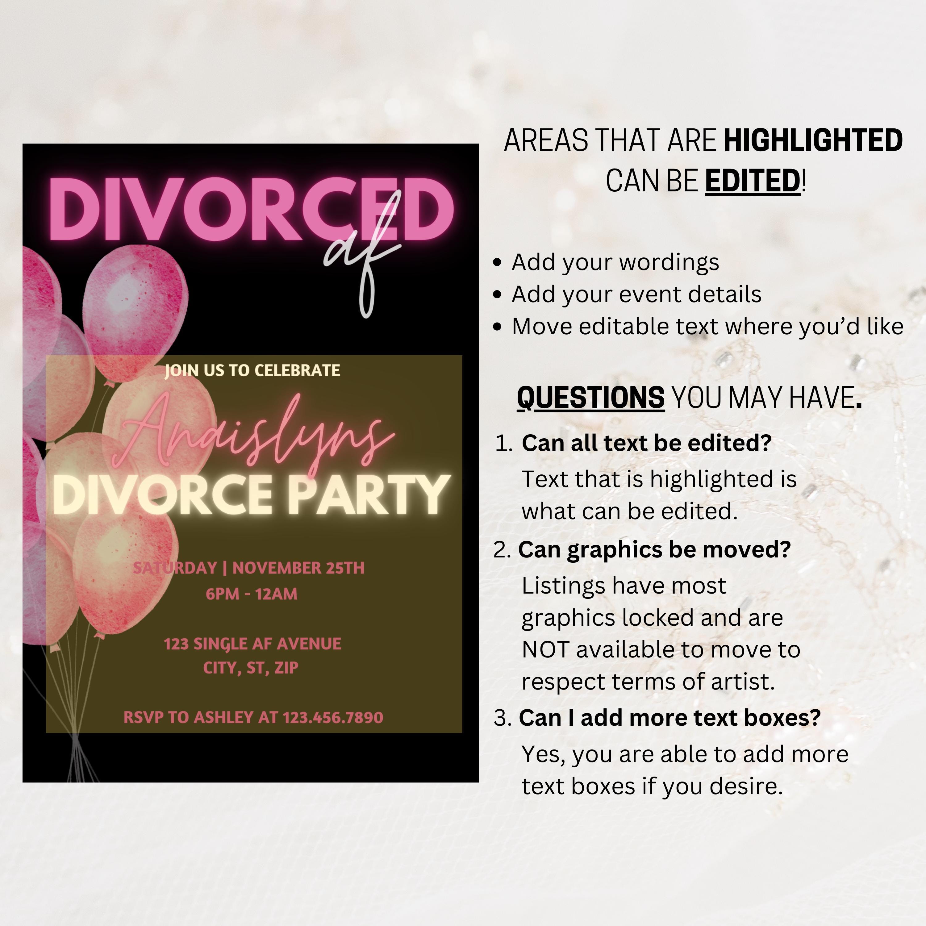 Divorced AF Party Invitation | Funny Divorce Party Invite Template ...