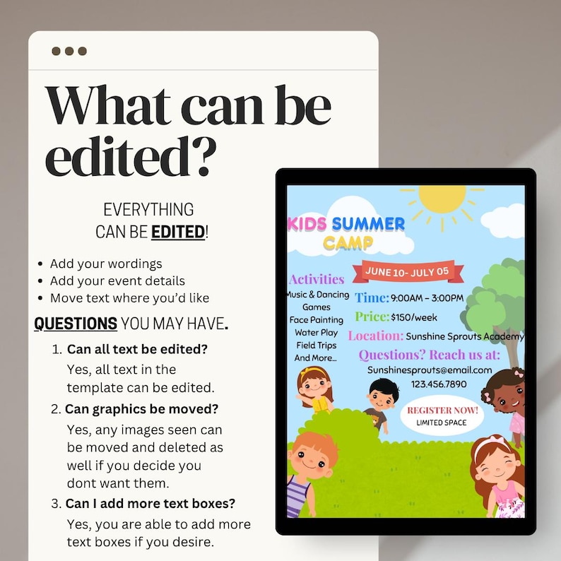 Editable Kids Summer Camp Flyer: Colorful Printable Canva Template ...
