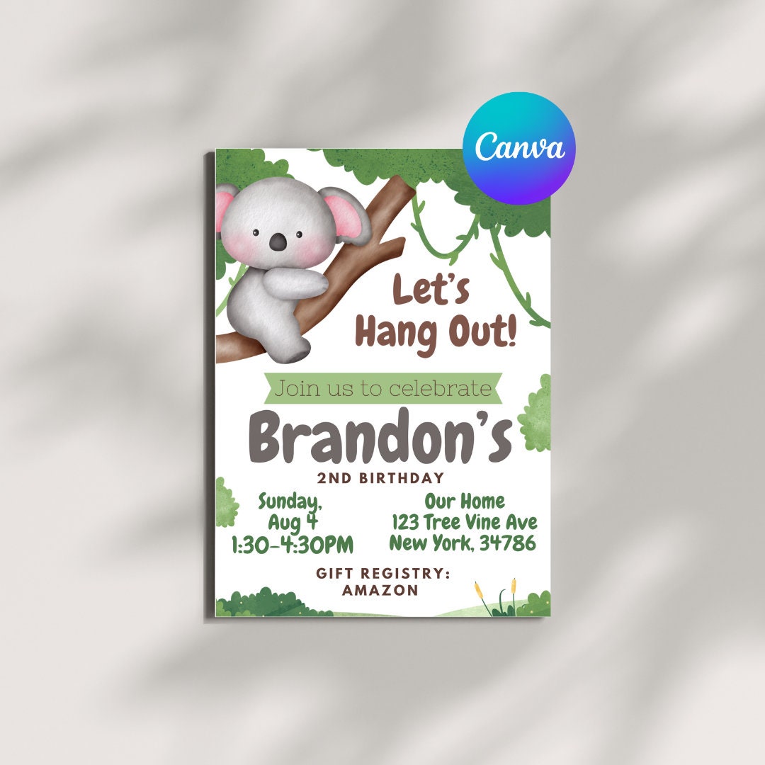 Let's Hang Out Invite | Birthday Boy Invite | Koala Invite | Koala ...