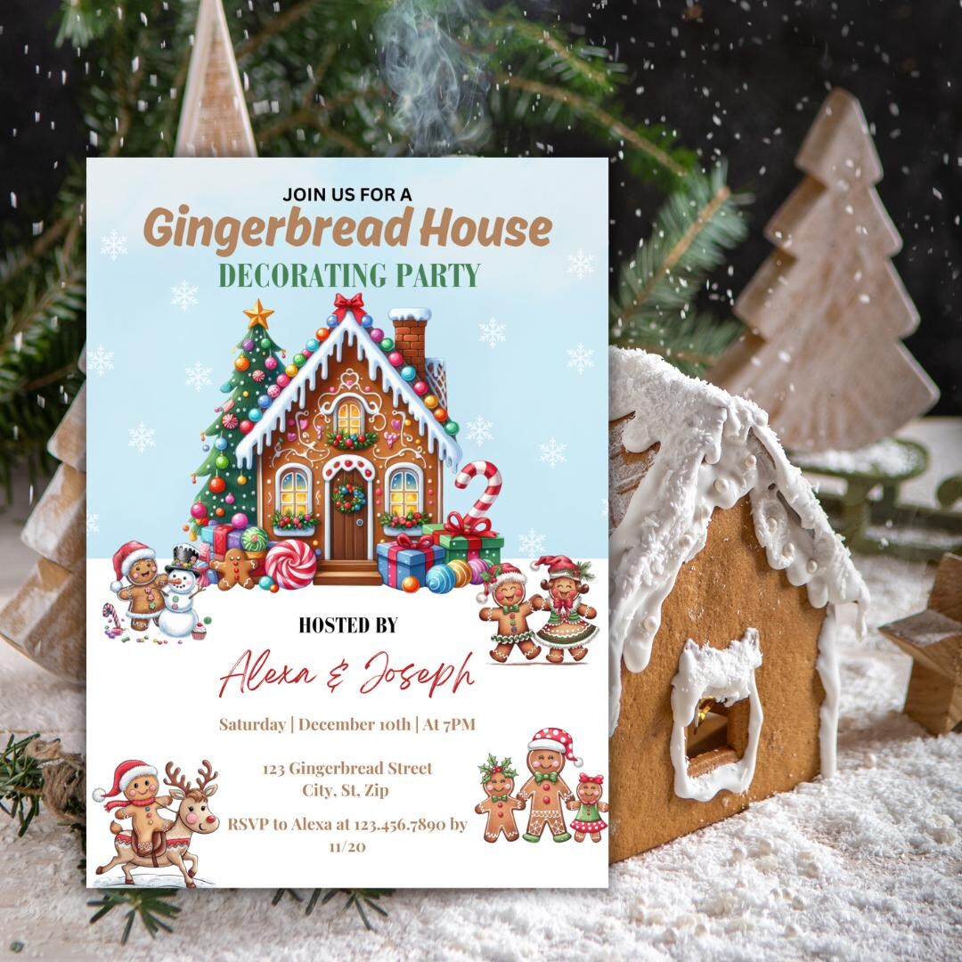 Editable Gingerbread House Decorating Party Invitation (digital ...