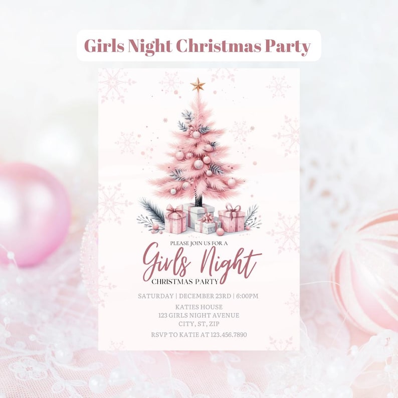 Pink Christmas Girls' Night Invitation: Editable Holiday Party (digital ...