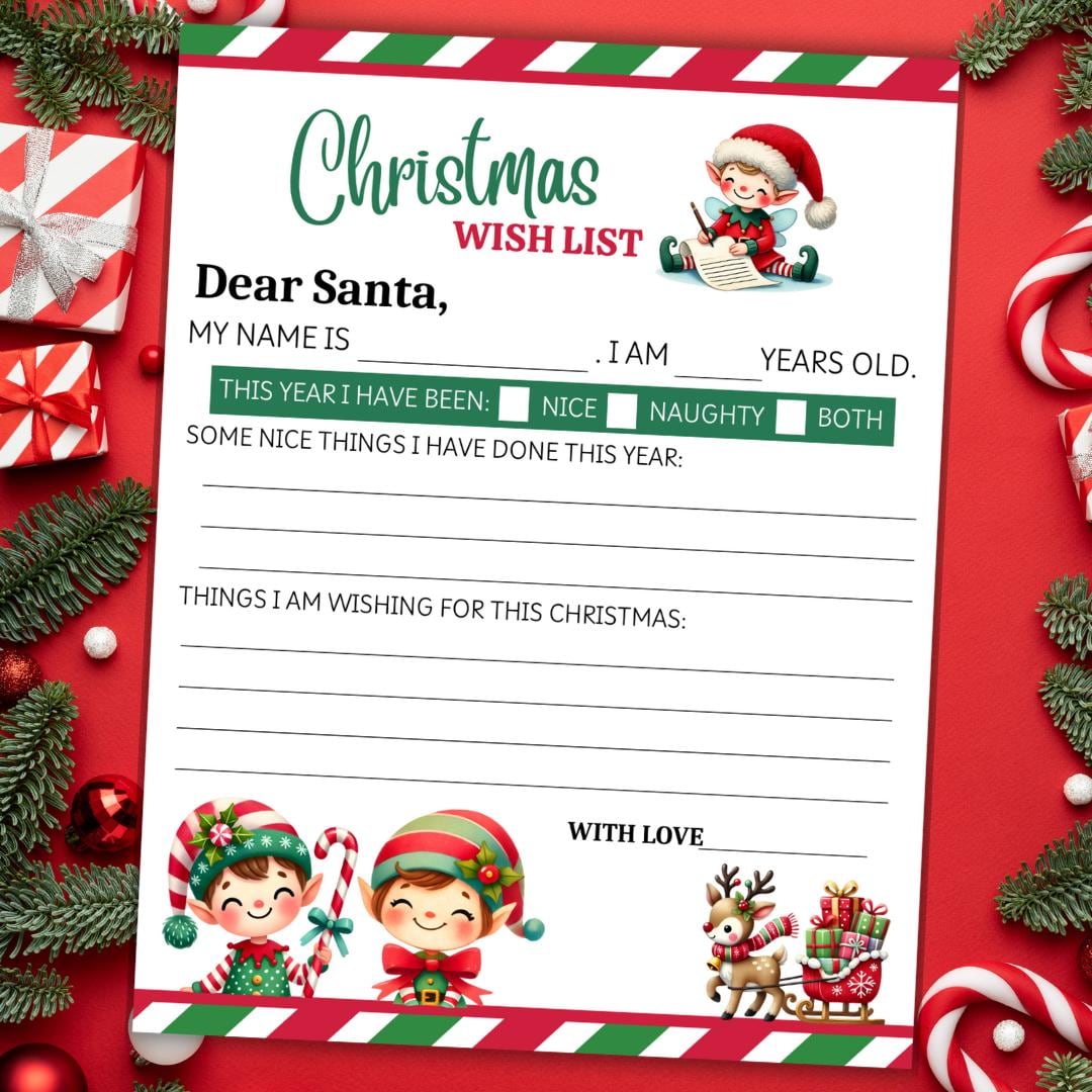 Printable Elf Christmas Wish List | Letter to Santa | Christmas Wish ...