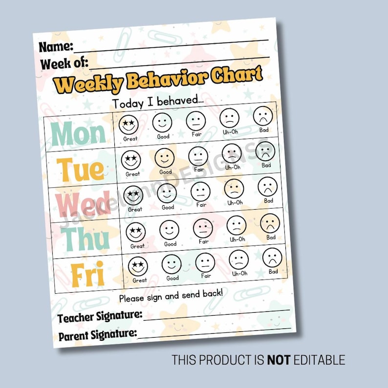Printable Weekly Behavior Chart for Kids: Classroom Management (digital ...