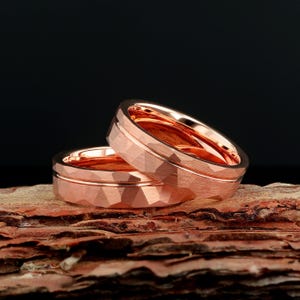 Thin Rose Gold Line Strip Mens 6mm, Hammered Rose Gold Tungsten Wedding ...