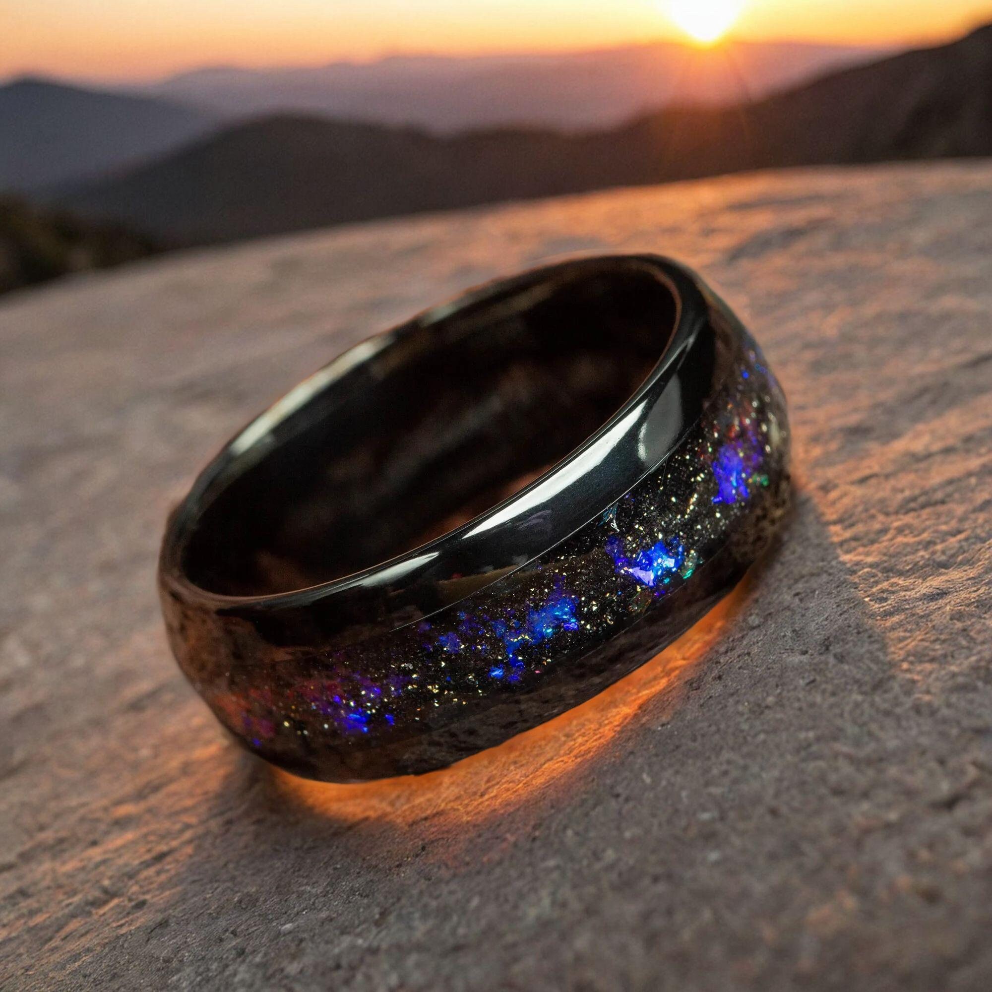 Sandstone Nebula Mens 8mm Black Tungsten Carbide Wedding Ring, Outer ...