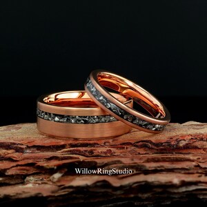 Meteorite Couples Brushed Rose Gold Tungsten Wedding Ring, Couples ...