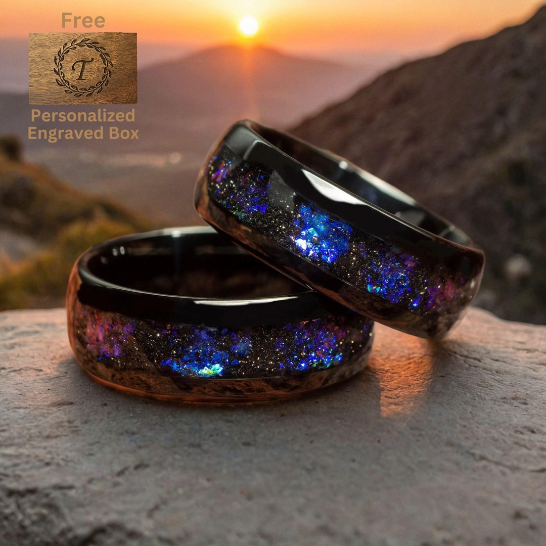 Sandstone Nebula Mens 8mm Black Tungsten Carbide Wedding Ring, Outer ...