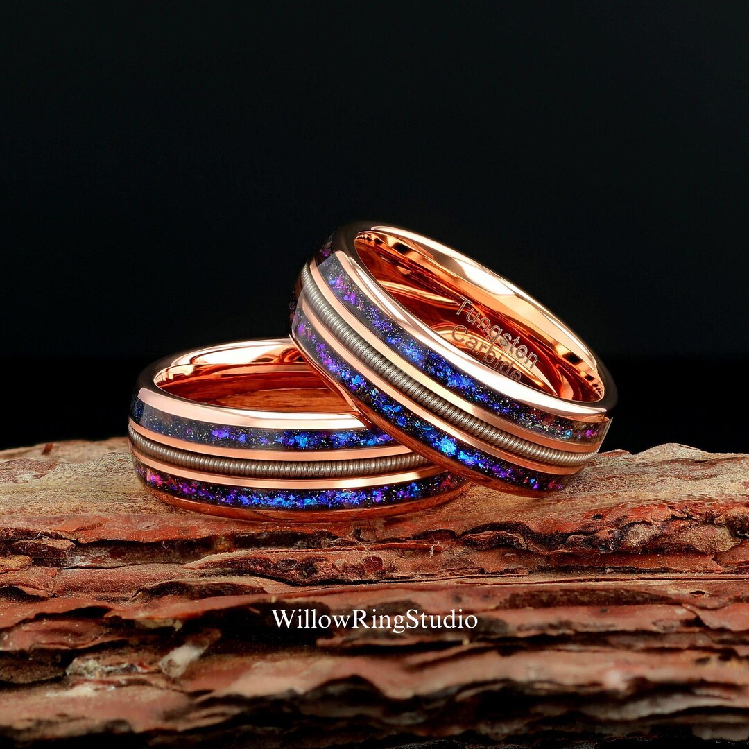 Guitar String With Sandstone Nebula Mens 8mm Tungsten Wedding Ring ...