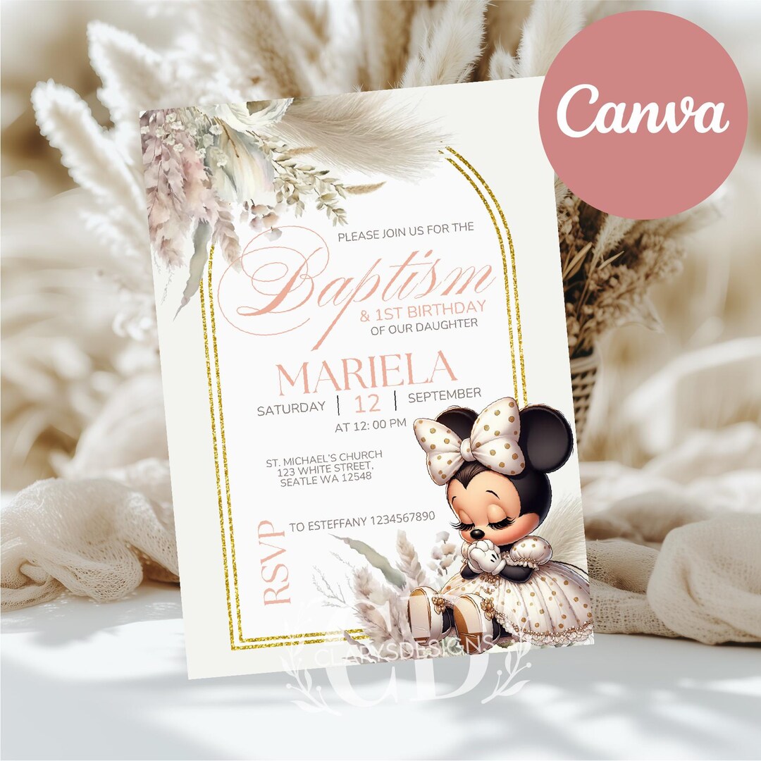 Minnie Mouse Invitation, Minnie Christening Invite, Minnie First ...