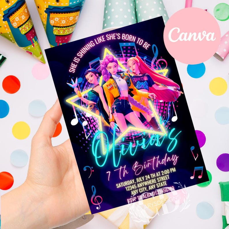 KPOP Demon Hunters Invitation, KPOP Demon Hunters Birthday Invitation ...