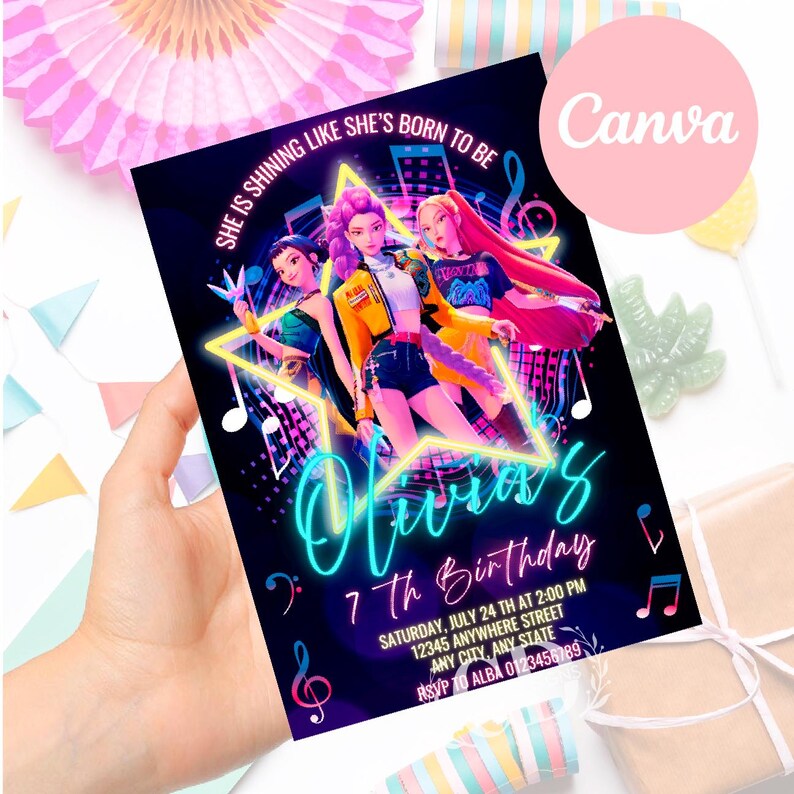 KPOP Demon Hunters Invitation, KPOP Demon Hunters Birthday Invitation ...