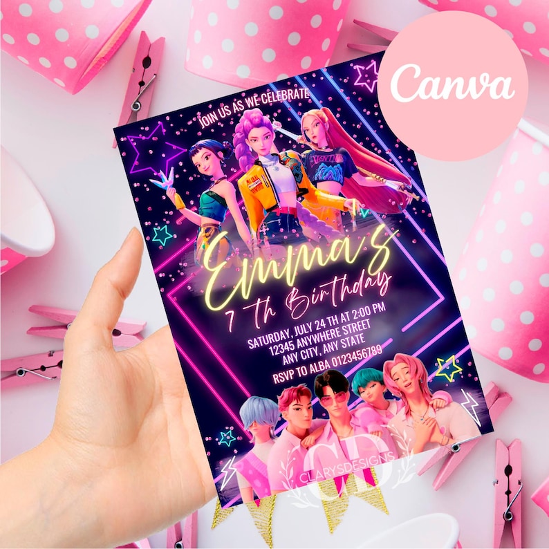 KPOP Demon Hunters Invitation, KPOP Demon Hunters Birthday Invitation ...