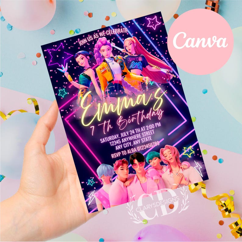 KPOP Demon Hunters Invitation, KPOP Demon Hunters Birthday Invitation ...