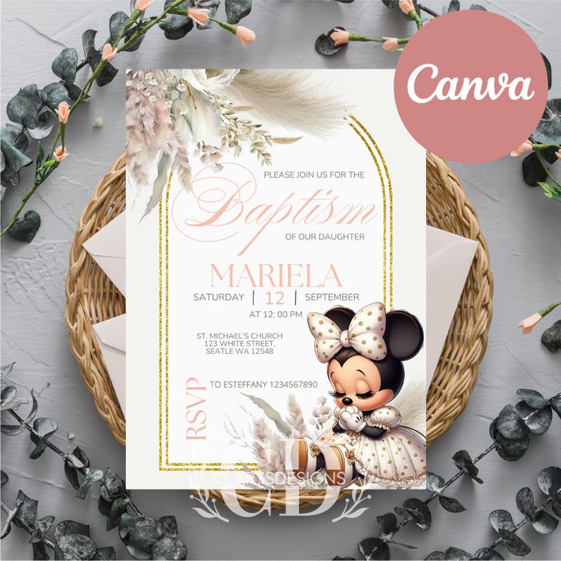 Minnie Mouse Invitation, Minnie Christening Invite, Minnie First ...