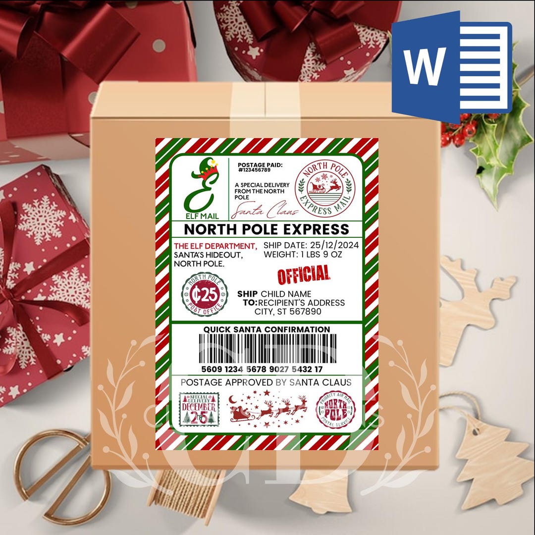 Elf Email Shipping Label, Editable Santa Shipping Label, Santa Shipping ...