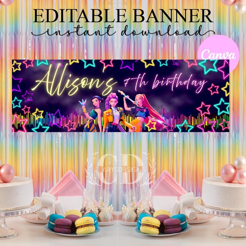 EDITABLE Kpop Demon Hunters Banner, KPOP Demon Hunters Backdrop, Kpop ...