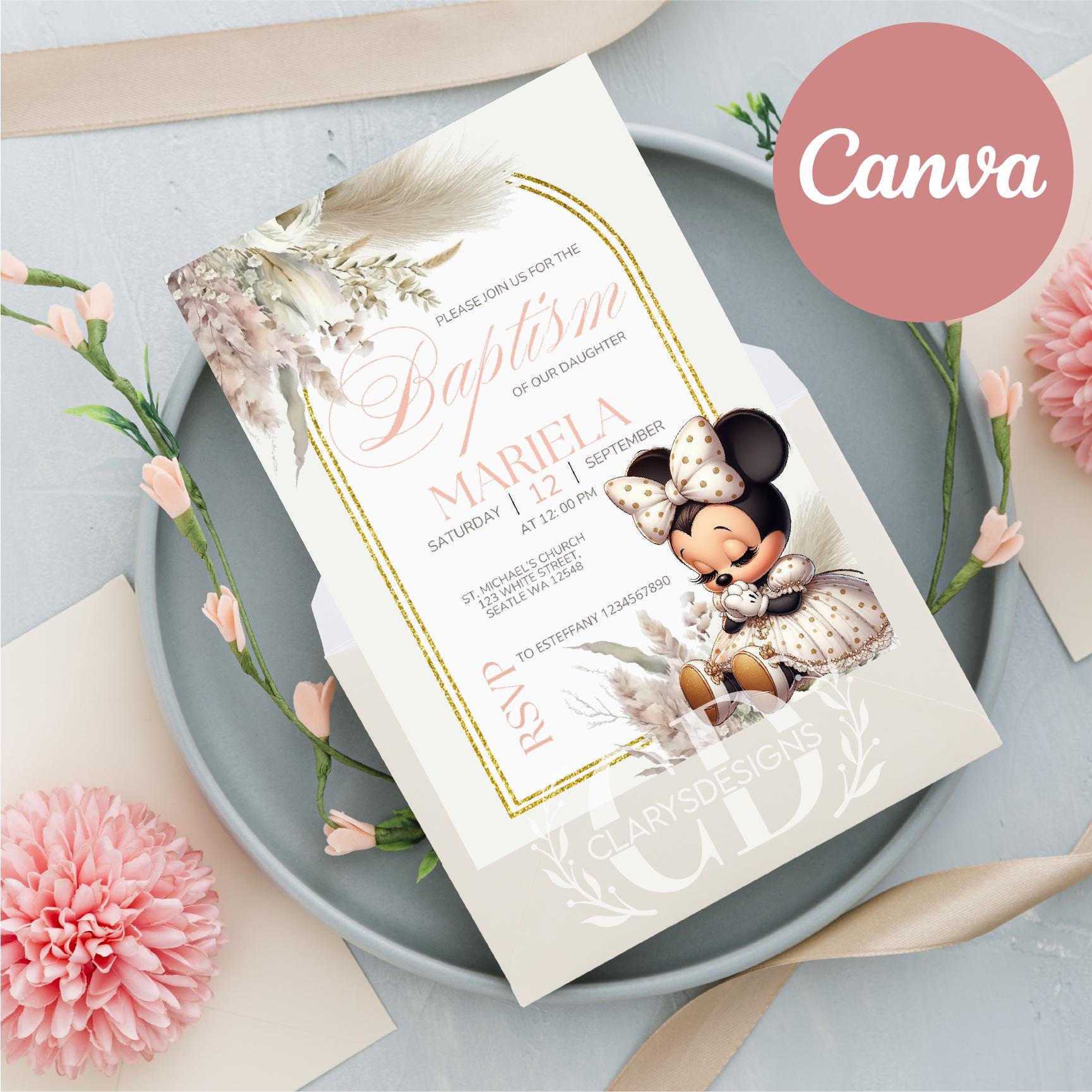 Minnie Mouse Invitation, Minnie Christening Invite, Minnie First ...